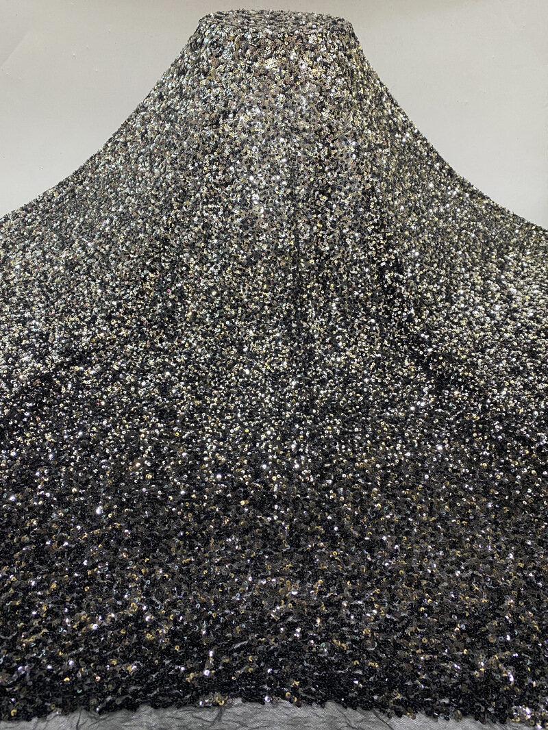 Новая пенная вышивка, растягивающаяся сетка 5 мм, градиентная двухцветная вышивка с пайетками, женская блузка, вечернее платье, модная ткань с бисером