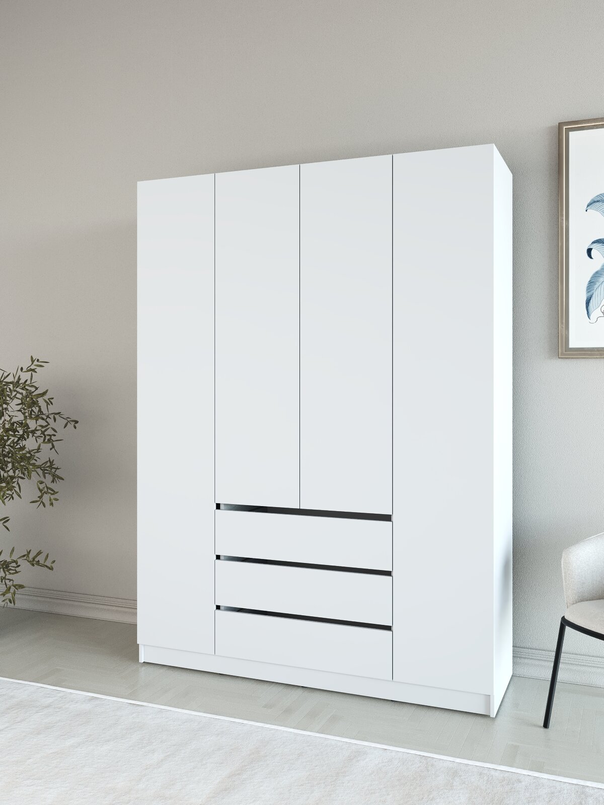 Шкаф распашной четырёхстворчатый с ящиками в спальню "Фрейм"