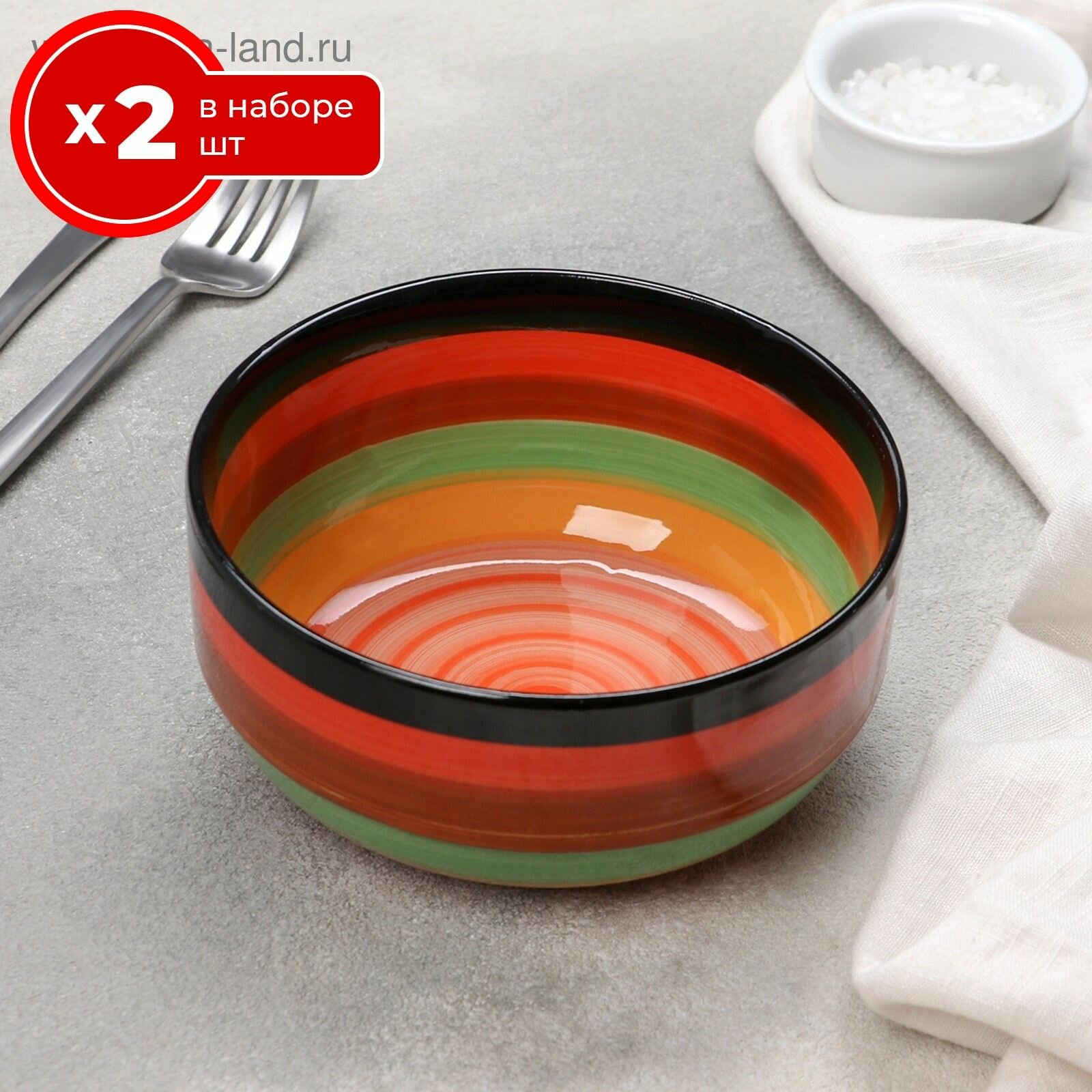 Набор салатников 2 шт Доляна Индия 15 см, керамика, глубокие тарелки для сервировки стола, блюда