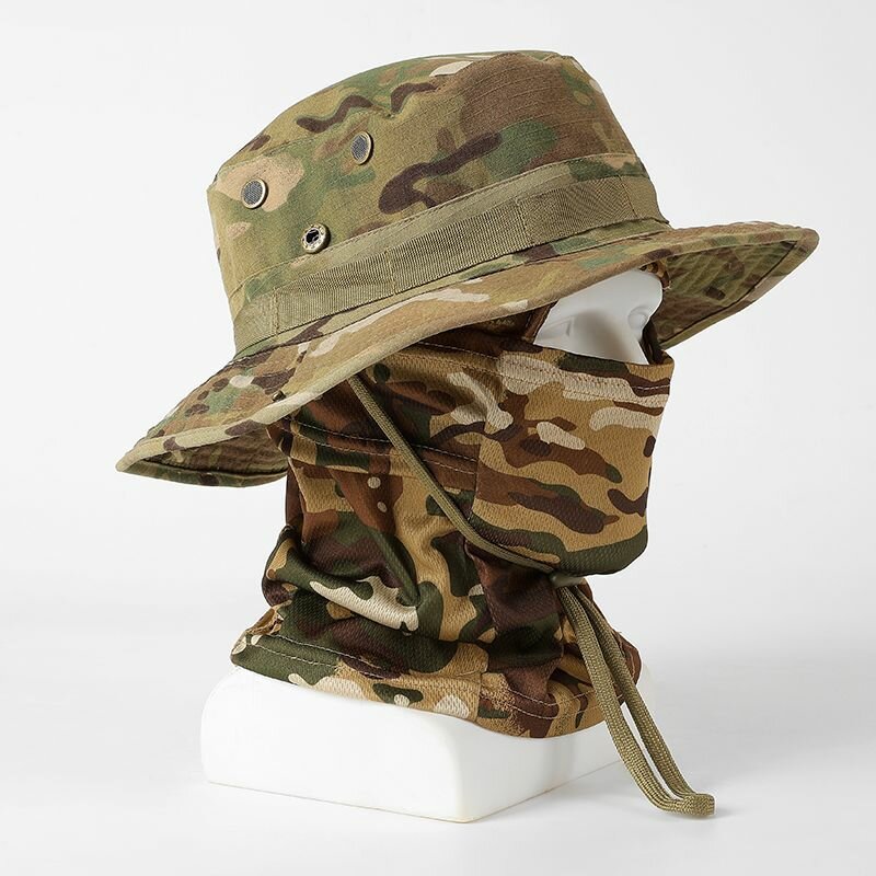 Камуфляжная круглая шляпа с полями, тактическая маскировка для активного отдыха, маска для лица для походов и велоспорта, шляпа для кемпинга и рыбалки, защита от солнца