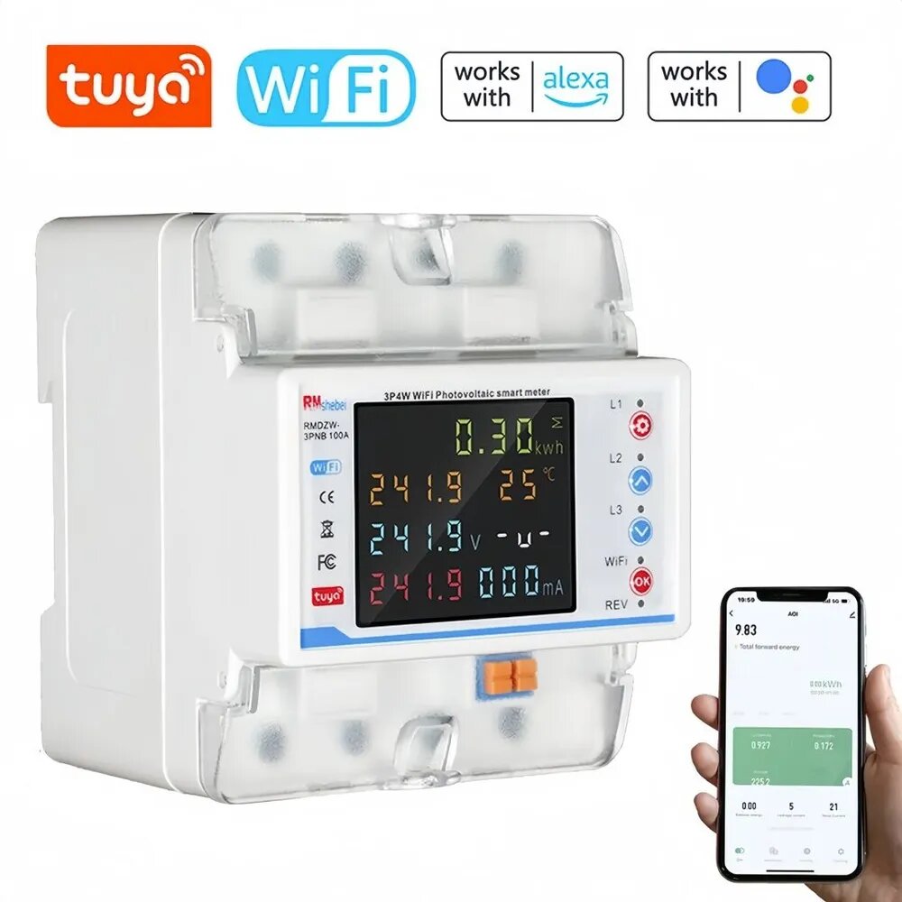RMshebel 3P4W WiFi Photovoltaic smart meter Счетчик электроэнергии для умного дома с поддержкой Alexa и Google Assistant