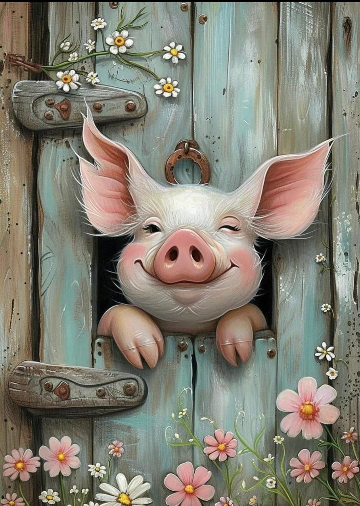 Алмазная живопись "Цветочная свинья", 5D, круглая, 40x50 см. Производитель: Brose Art.