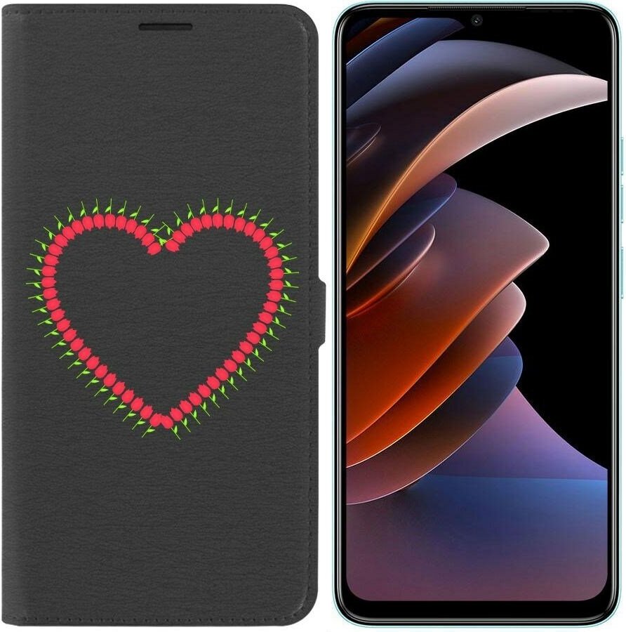 Чехол-книжка Krutoff Eco Book для TECNO Spark Go 2023 Сердце из тюльпанов (черный)