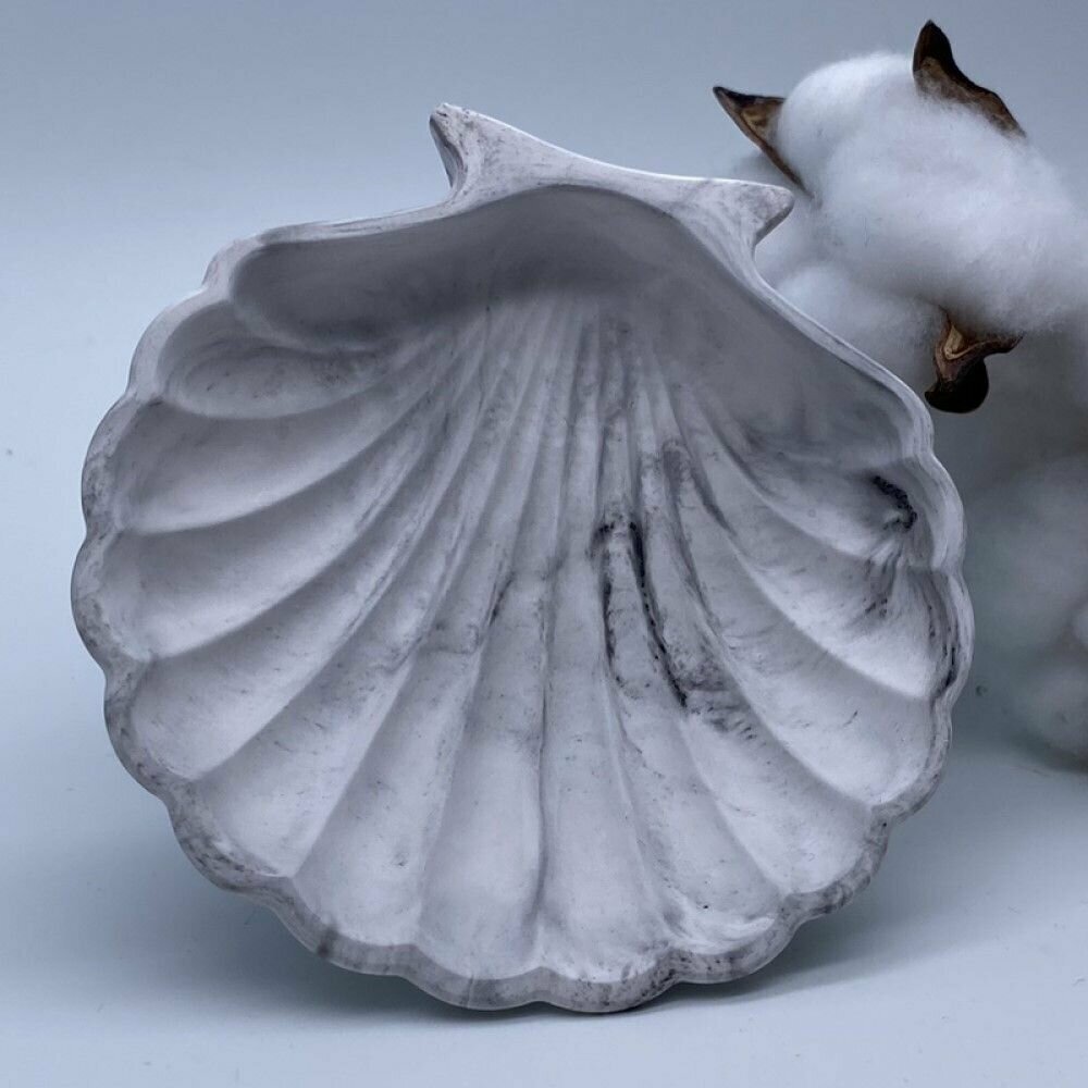 Подставка интерьерная "Ракушка" для украшений, мрамор матовый / Декоративный поднос из гипса