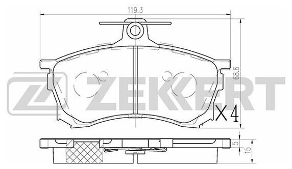 Колодки тормозные Mitsubishi Carisma (DA) 95- передние дисковые (GDB1197) Zekkert