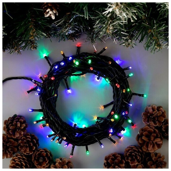 Гирлянда уличная "Нить", светодиодная электрогирлянда для фасадов и деревьев, праздничный декор на Новый год, украшение для дома и улицы, 10 м, IP44, тёмная нить, 100 LED, свечение мульти, 8 режимов, 220 В