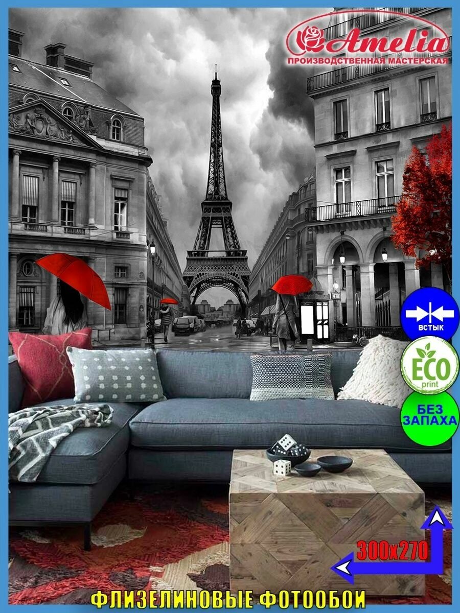 Фотообои 3d париж на кухню, в коридор , в спальню , моющиеся 300х270