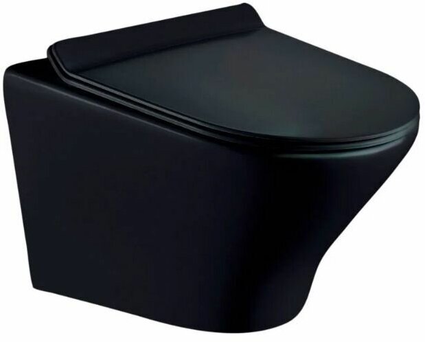 Унитаз подвесной безободковый Esbano Aster чёрный матовый с быстросъемным тонким сиденьем с микролифтом