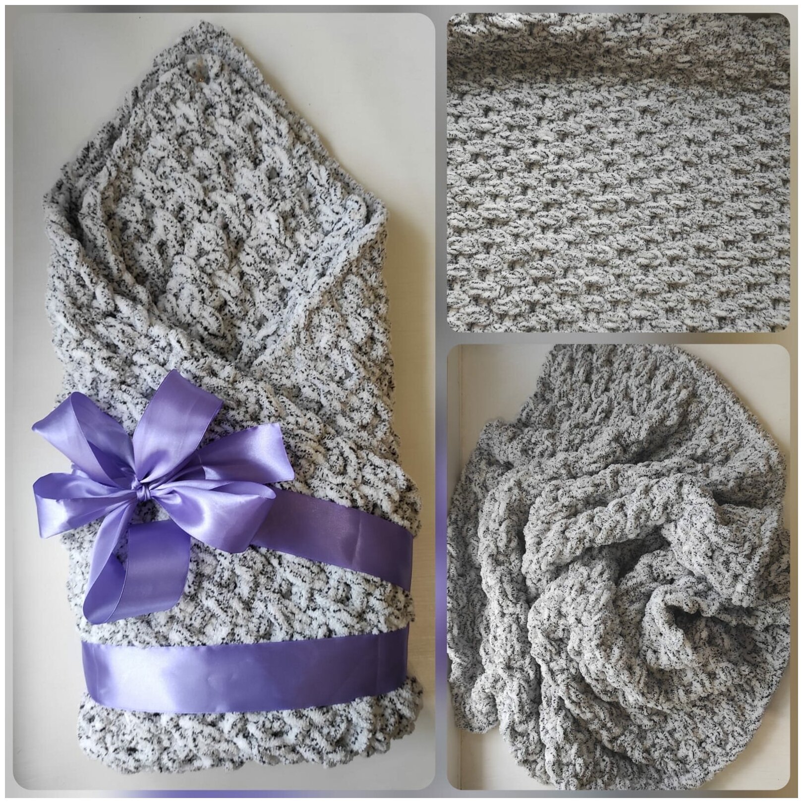 Плед-покрывало для новорожденных и малышей "Белый Леопард", ручная работа 100х100 см