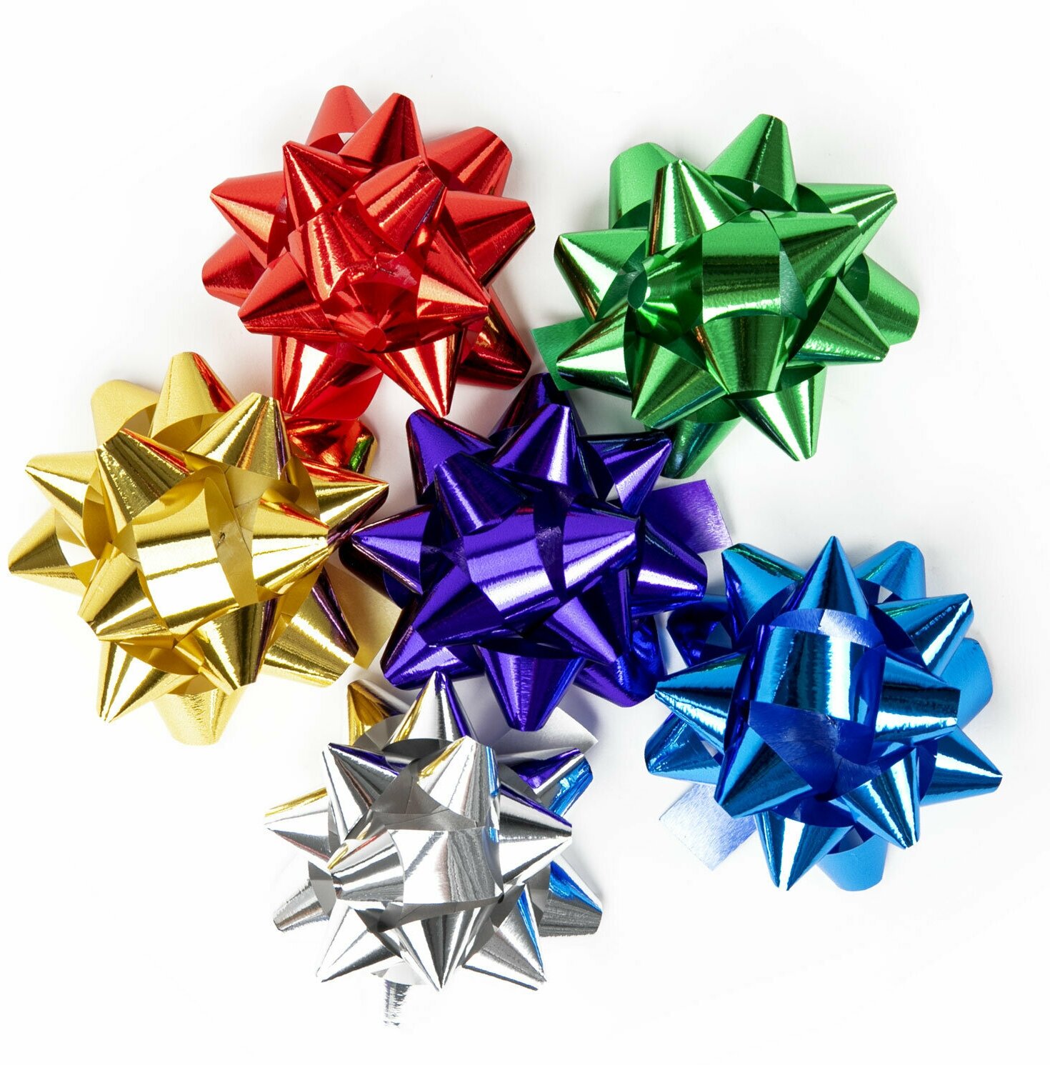 Упаковка 4 шт. Бант-звезда d = 7,5 см для подарка, набор 6 шт, металлизированные цвета ассорти, золотая сказка, 591842