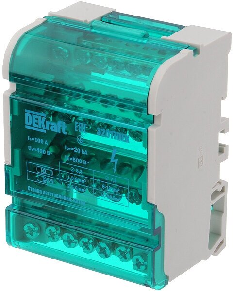 Блок шин ШН103-4-07-100 32017DEK 4 полюса 100А 4 шины по 7 присоединений DEKraft (2 шт. в наборе)