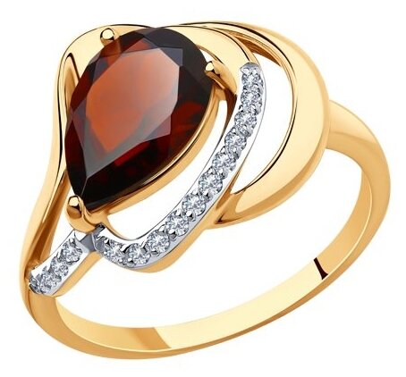Кольцо, красное золото, 585 проба, гранат