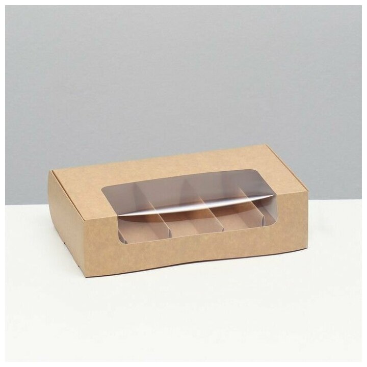 Коробка складная, под 5 эклеров, крафт, 25 х 15 х 6,6 см