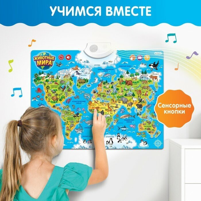 Обучающий плакат Животные мира , звуковые эффекты