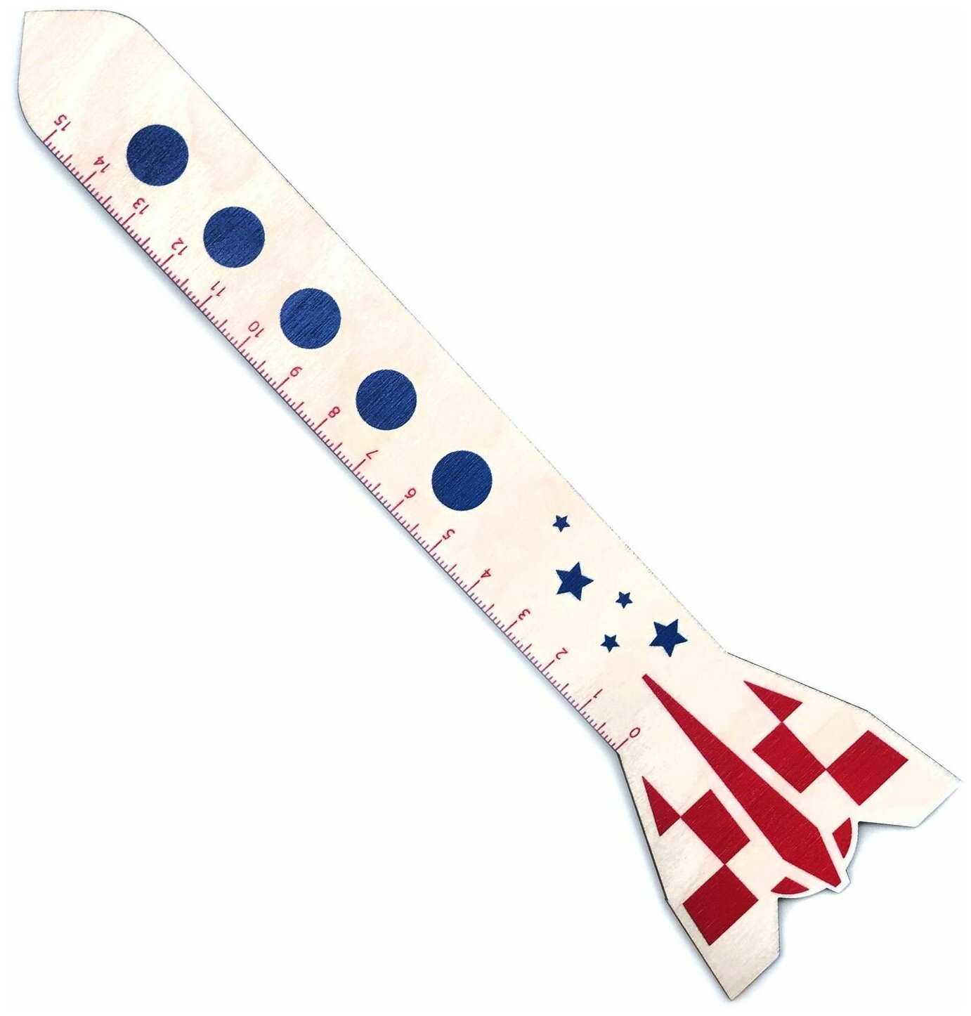 Линейка 15 см деревянная школьная фигурная "Ракета"