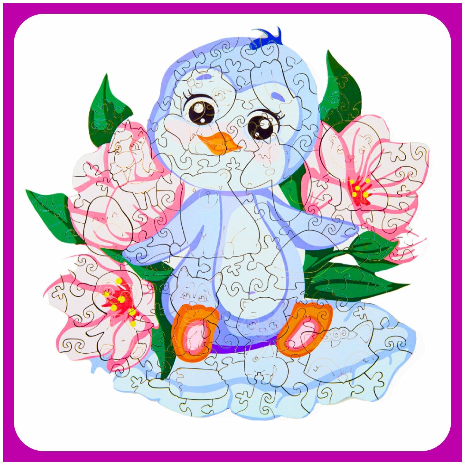 Детский фигурный деревянный пазл/ Головоломка INPLAYWOOD "Пингвин Шура"/ Размер 20x20см/ 100 уникальных деталей в виде животных