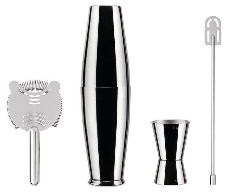 Шейкер, мерка, барное ситечко и мешалка для коктейлей ALESSI LUNAR ECLIPSE, 5050SET I