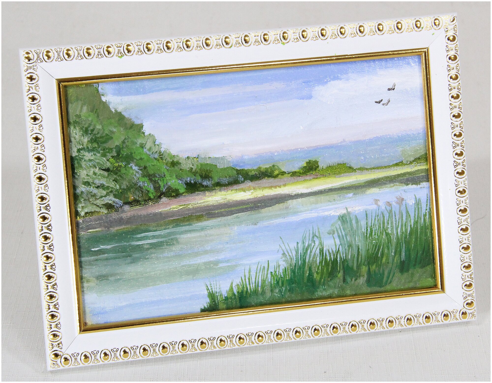 Картина-миниатюра на подставке, "На реке", масло, 14,5х9,5см