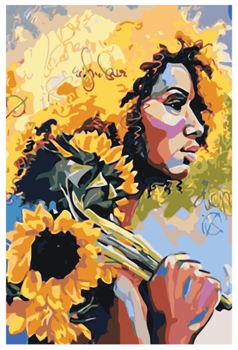 Девушка с подсолнухами Раскраска картина по номерам на холсте