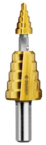 Сверло ступенчатое Зубр 4-22мм, 11 ступеней, составное, покрытие NiT