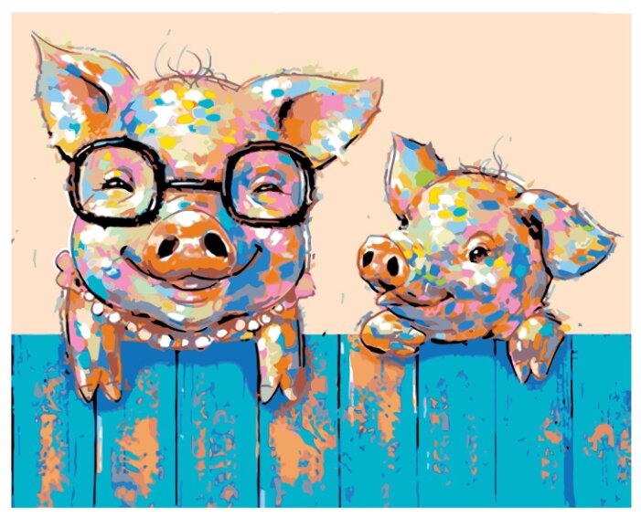 Мама свинка Раскраска по номерам на холсте Живопись по номерам