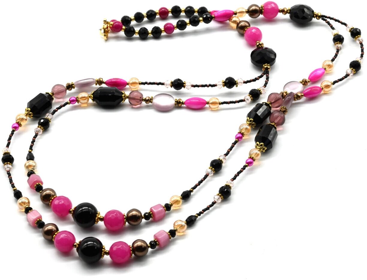 Колье, фианит, перламутр, агат, бисер