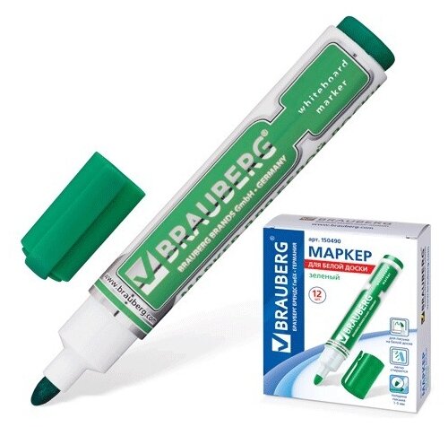 Маркер для доски Brauberg "Neo", с клипом, круглый наконечник 5 мм, зеленый (150490)
