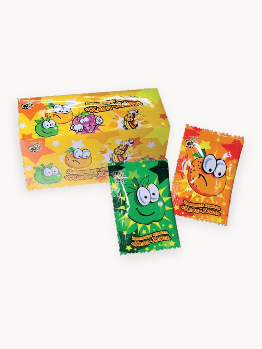 Хлопающая взрывная карамель "Хлоп-Хлоп"/ шипучка конфета, блок 100 штук