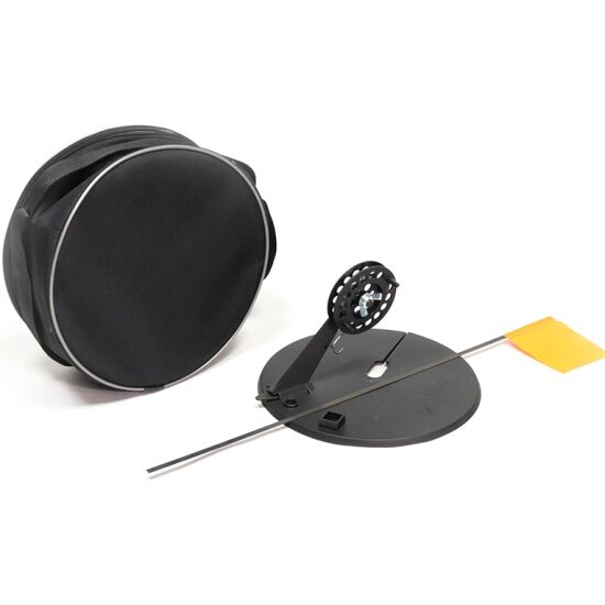 Набор жерлиц оснащенных Yaman с угловой пластиковой стойкой d-210мм, катушка 75мм, груз конус 7г, леска 10м, d-0,4мм (5 шт в круглой сумке)