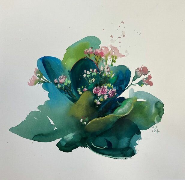 ART-Salon at Oktyabrskaya "Бадан", 32х33 см; бумага, акварель, пастель; ручная работа
