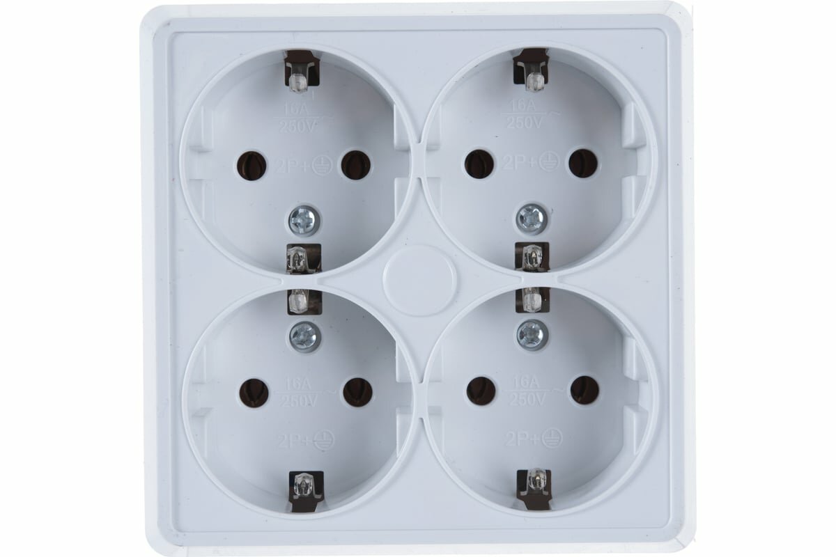 UNIVersal Олимп розетка 4-ая с/з белая квадратная модель 1165 для настенного монтажа