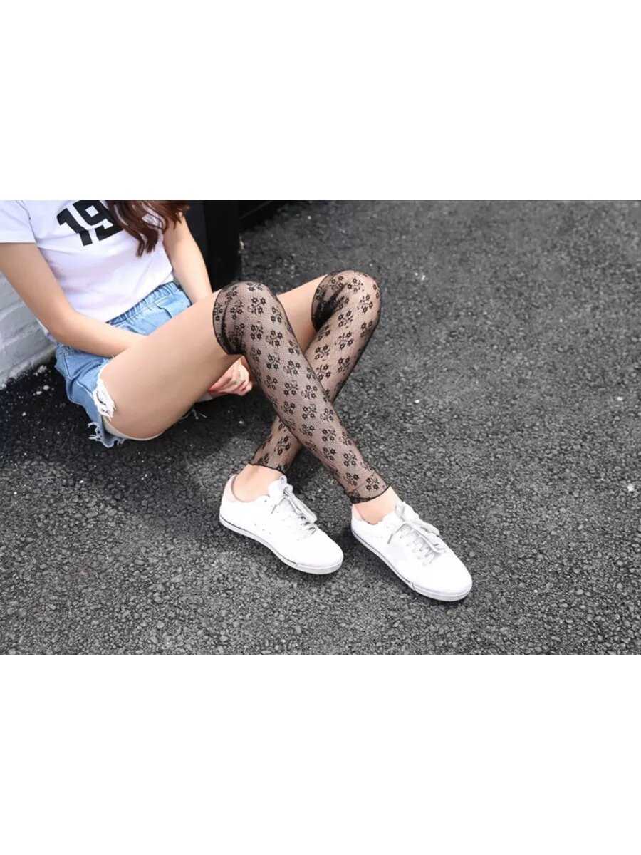 Митенки - рукав в сетку цветы, черные