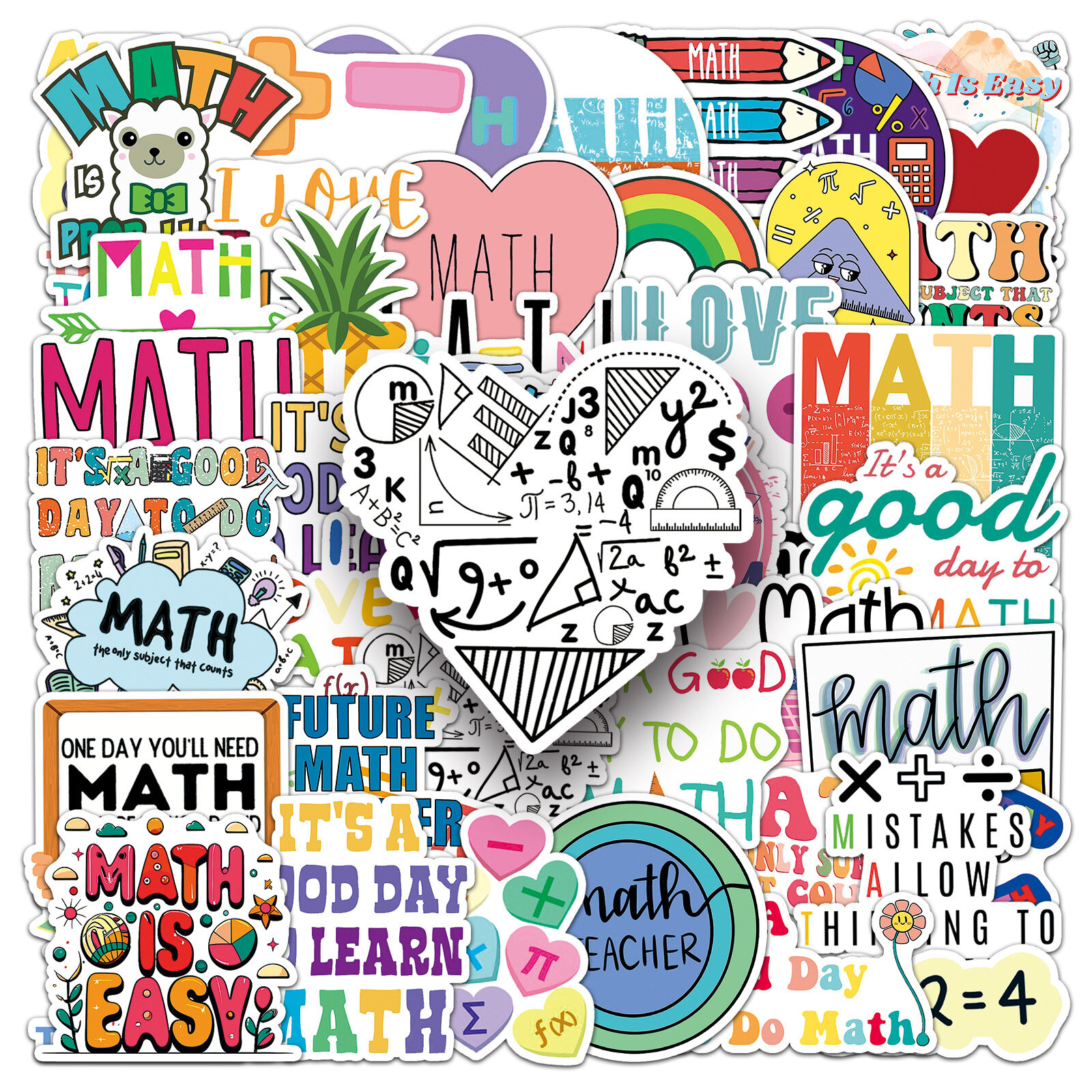 50 шт. наклеек на математическую тематику. Забавные и креативные наклейки для DIY-проектов. Водонепроницаемые виниловые наклейки для телефонов, ноутбуков, блокнотов и школьных принадлежностей.