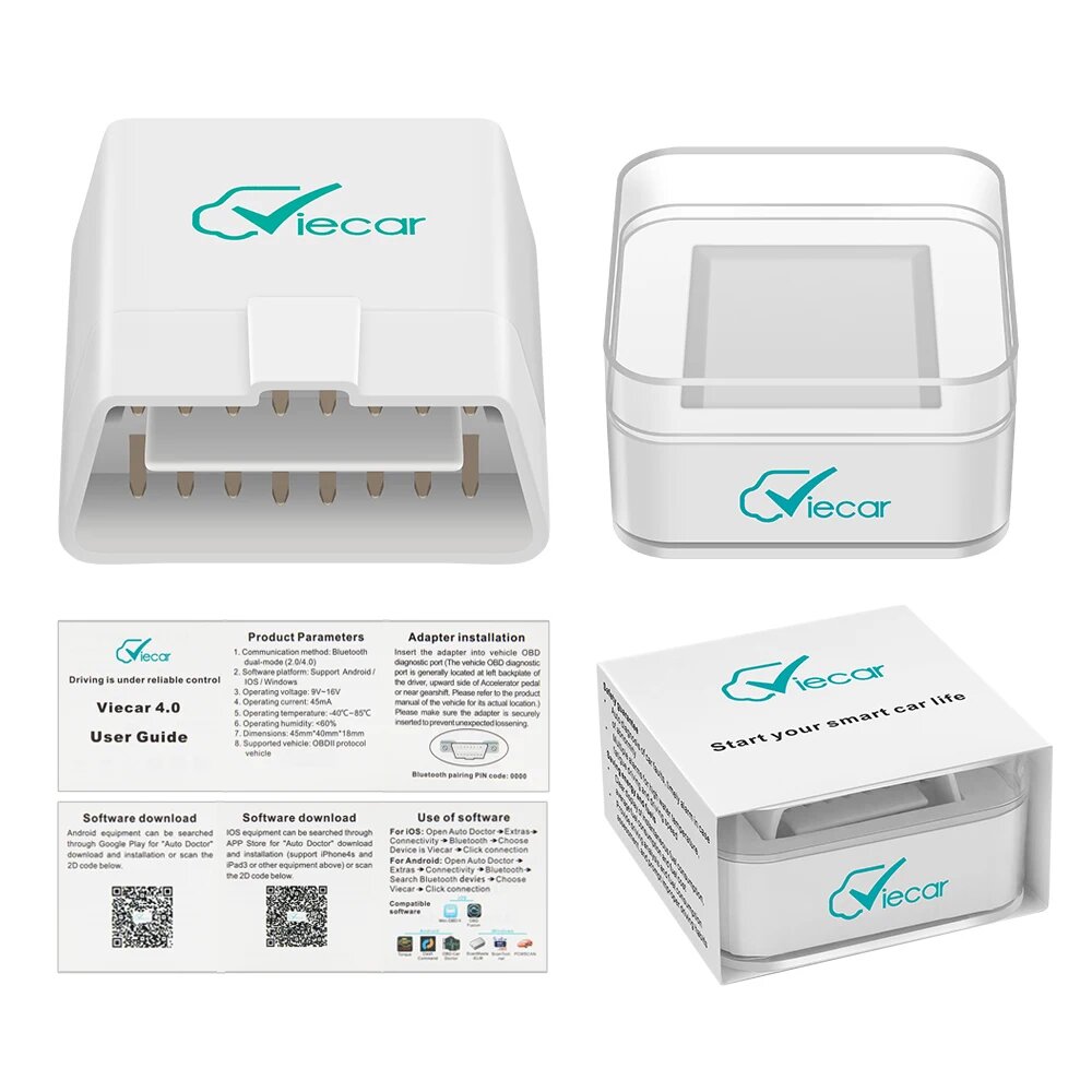 Viecar ELM327 V1.5 Bluetooth 4.0 OBD 2 OBD2 PIC18F25K80 ELM 327 V1 5 OBDII Автомобильный Acrylic box