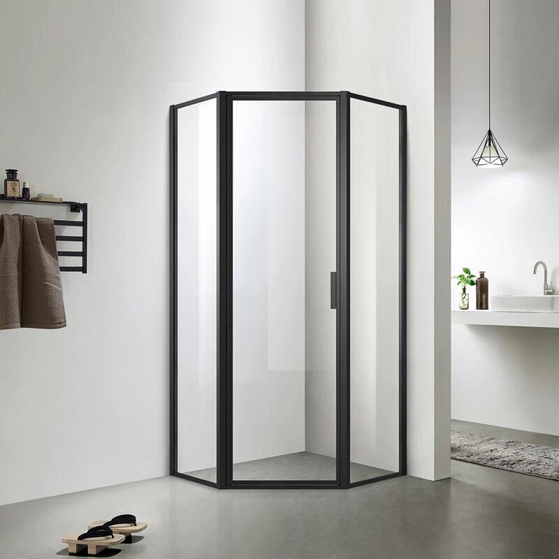 Душевой уголок Azario Richmond AZ‑NAG3231, пятиугольный, 90×90 см, чёрный профиль, стекло 6 мм, левосторонний, Италия.