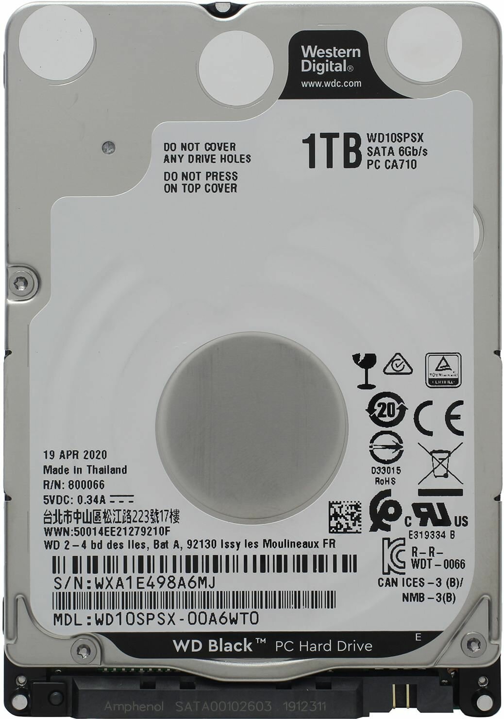 Жесткие диски 3.5" WD Жесткий диск WD Original SATA-III 1Tb WD10SPSX Black (7200rpm) 64Mb 2.5"