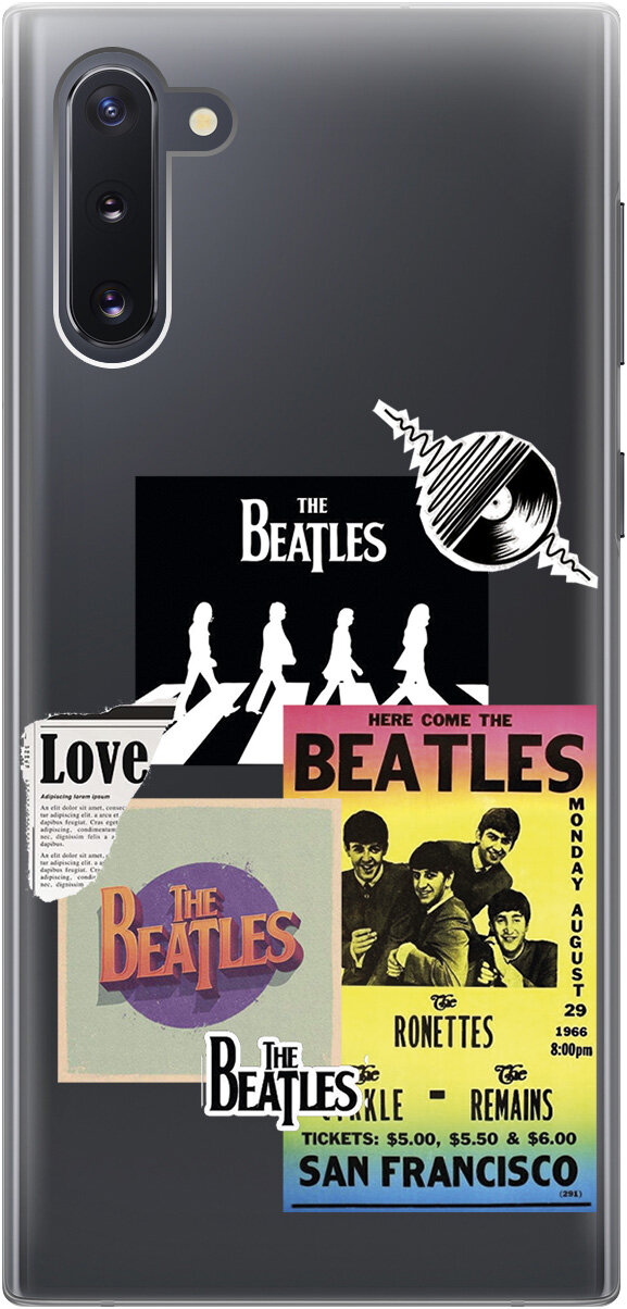 Силиконовый чехол с принтом Beatles Stickers для Samsung Galaxy Note 10 / Самсунг Ноут 10