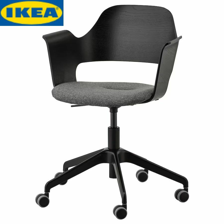 FJALLBERGET IKEA Офисный стул, конференц-стул на колесиках, ясеневый шпон, черный цвет/Гуннаред темно-серый