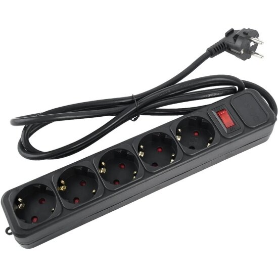 Сетевой фильтр Perfeo "REAL POWER", 3500W, 3,0м, 5 розеток, тройная защита, черный.