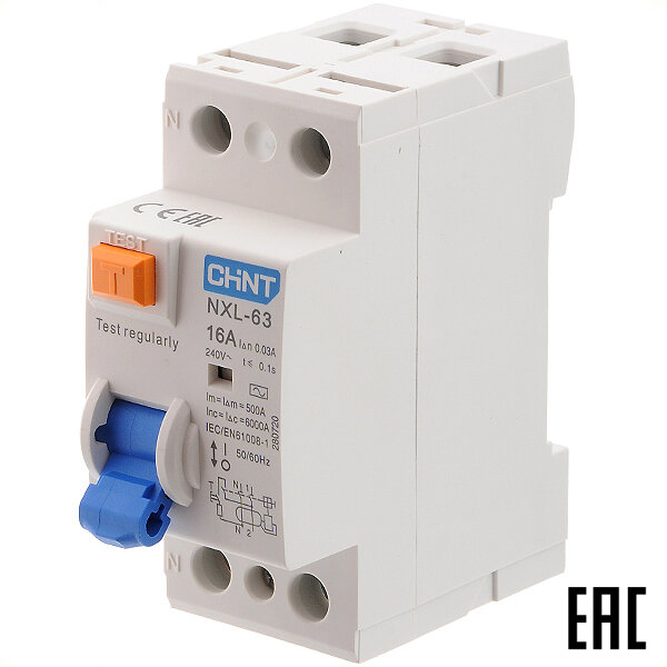 Устройство защитного отключения тип АС 16А-30мА 240В 1P+N 6кА CHINT NХL-63 280720