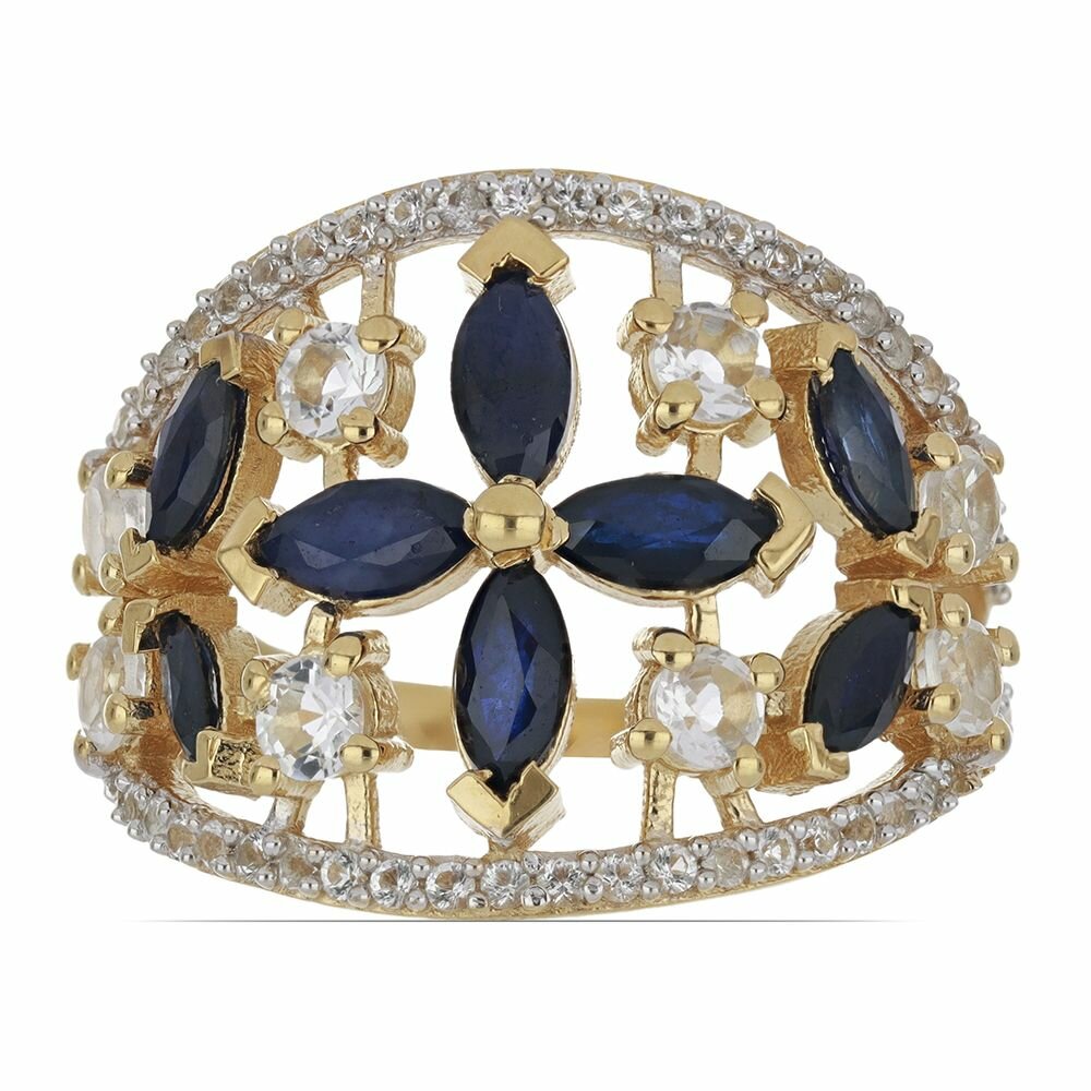 Кольцо, серебро, 925 проба, топаз, сапфир