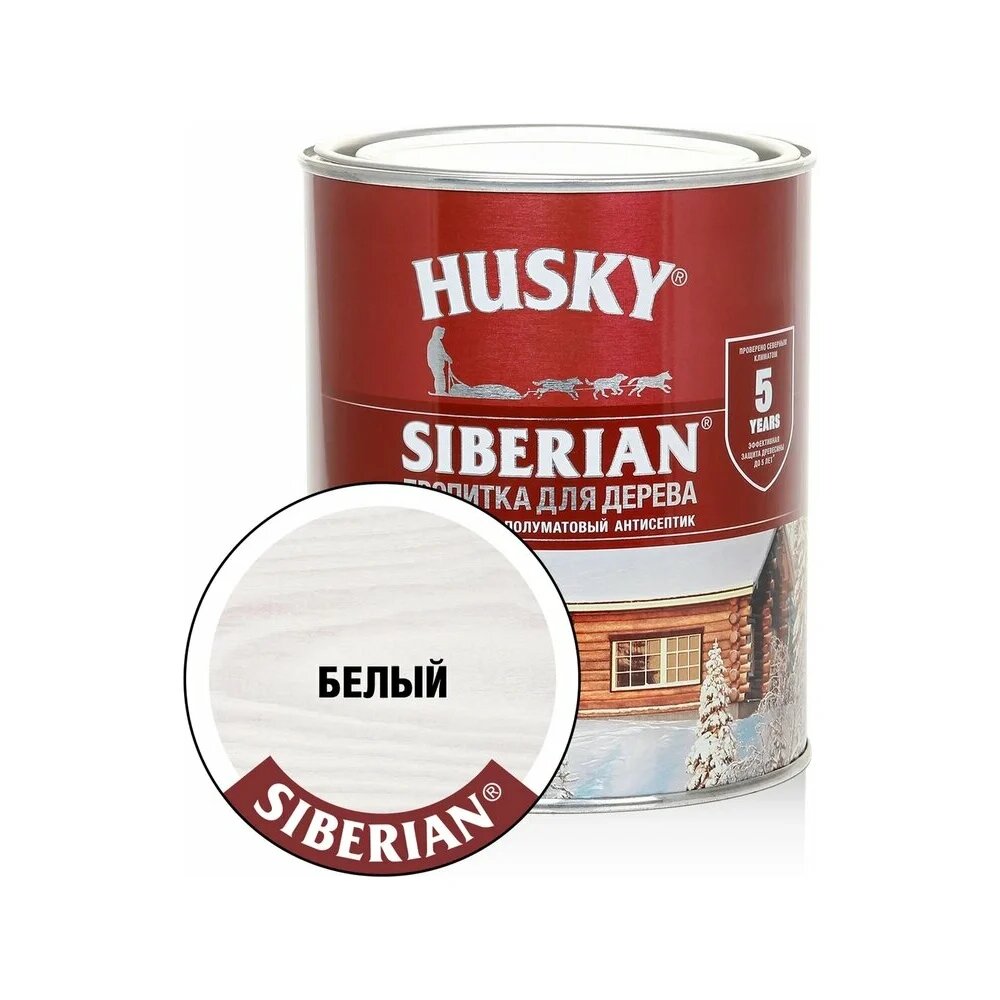 Декоративная, HUSKY, пропитка-антисептик HUSKY SIBERIAN для дерева полуматовая белый 0,9 л 28807, алкидная