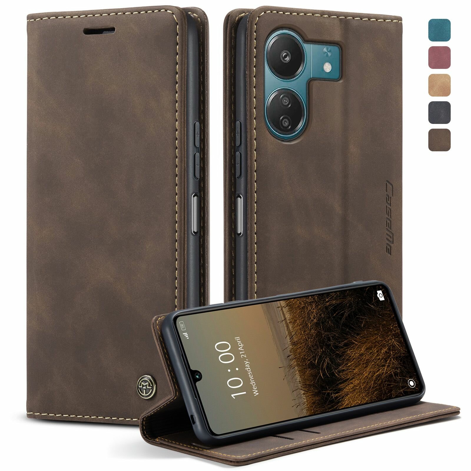 CaseMe Кожаный чехол для Xiaomi Redmi 13C/Poco C65/Сяоми Редми 13С/Поко С65 DF с визитницей из экокожи