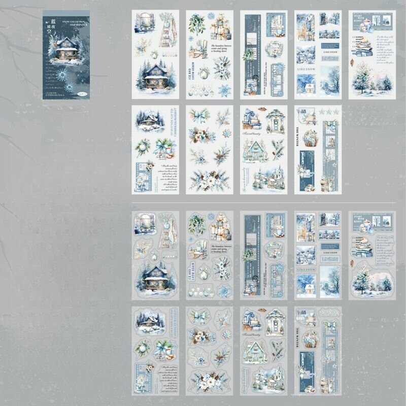 Набор наклеек, Mr.Paper, бумага васи + ПЭТ, 18 листов / мешок, зимняя тематика, может украсить ежедневник, фотоальбом
