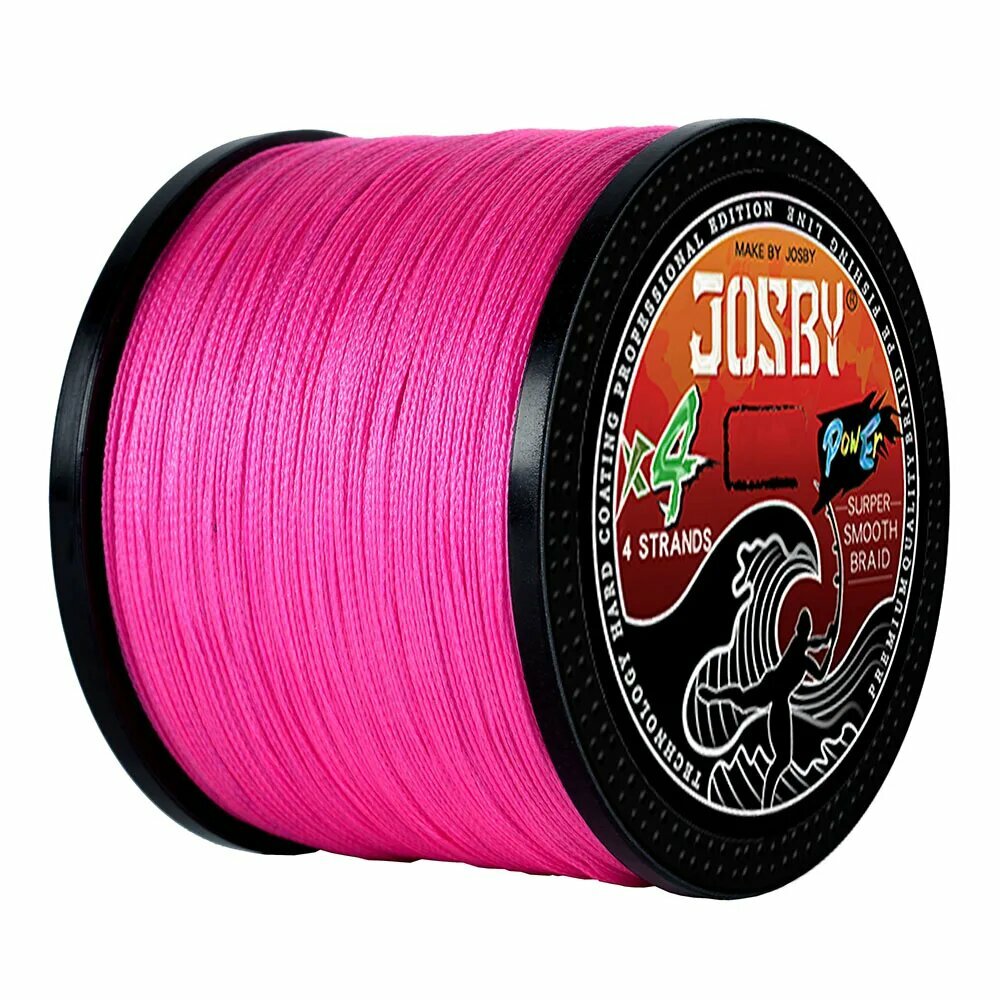 JOSBY Плетенная леска 4 нити 1000 м Розовый, 1000M 60lb 0.4mm, x4-Pink