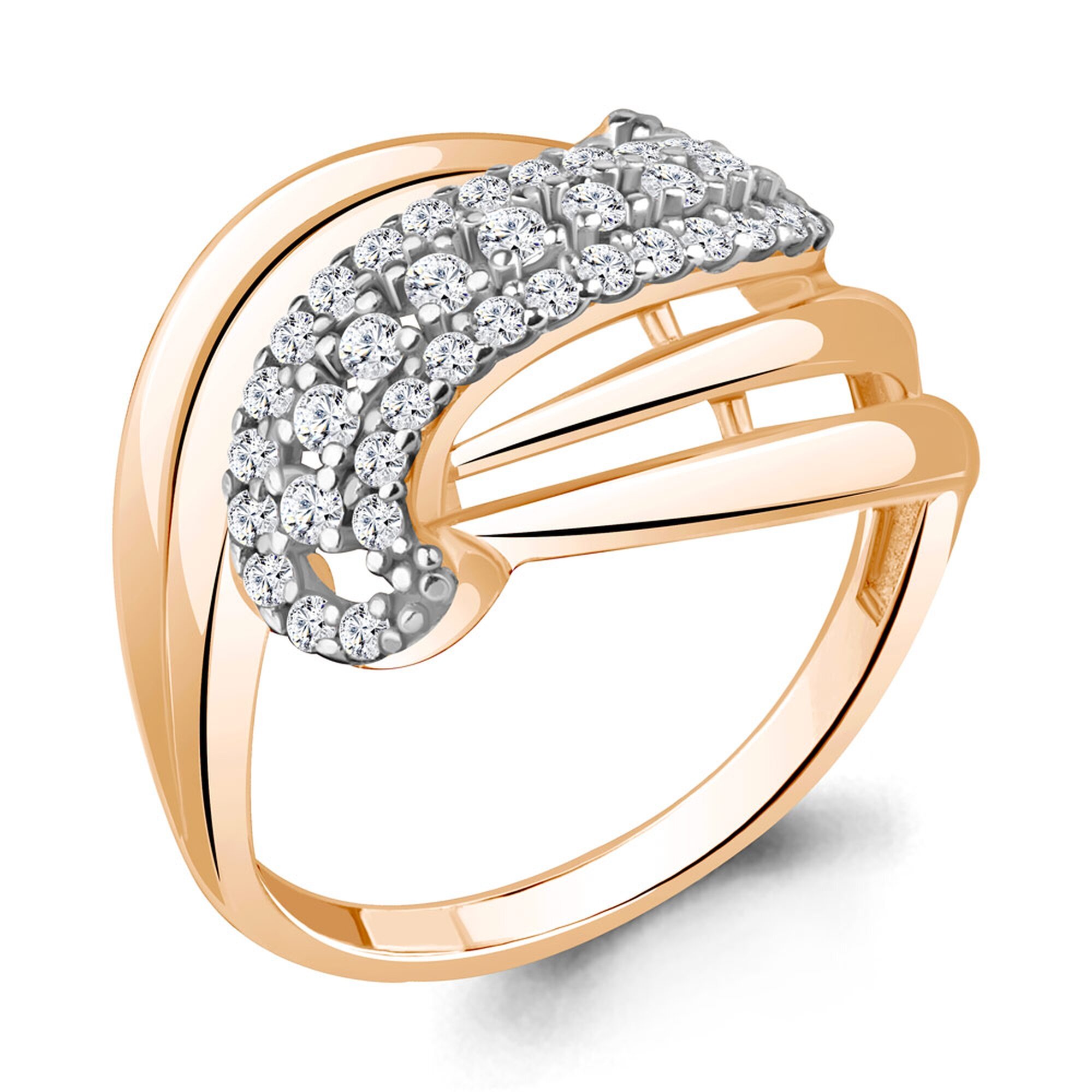 Кольцо дорожка, серебро, 925 проба, золочение, фианит