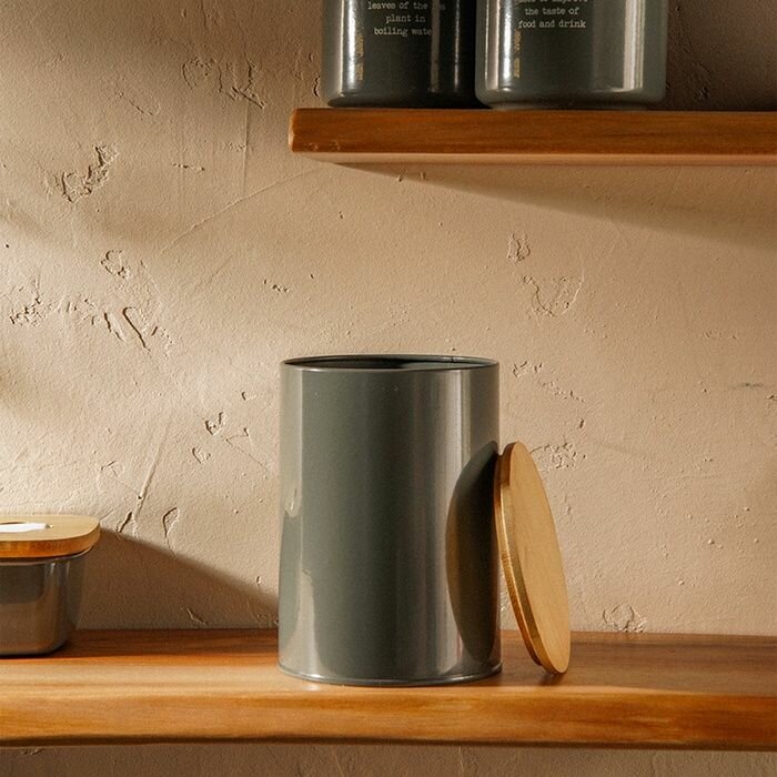 Банка для хранения сыпучих продуктов Sima-Land Home "Каса Перфекто" 11х15 см, цвет серый, с бамбуковой крышкой