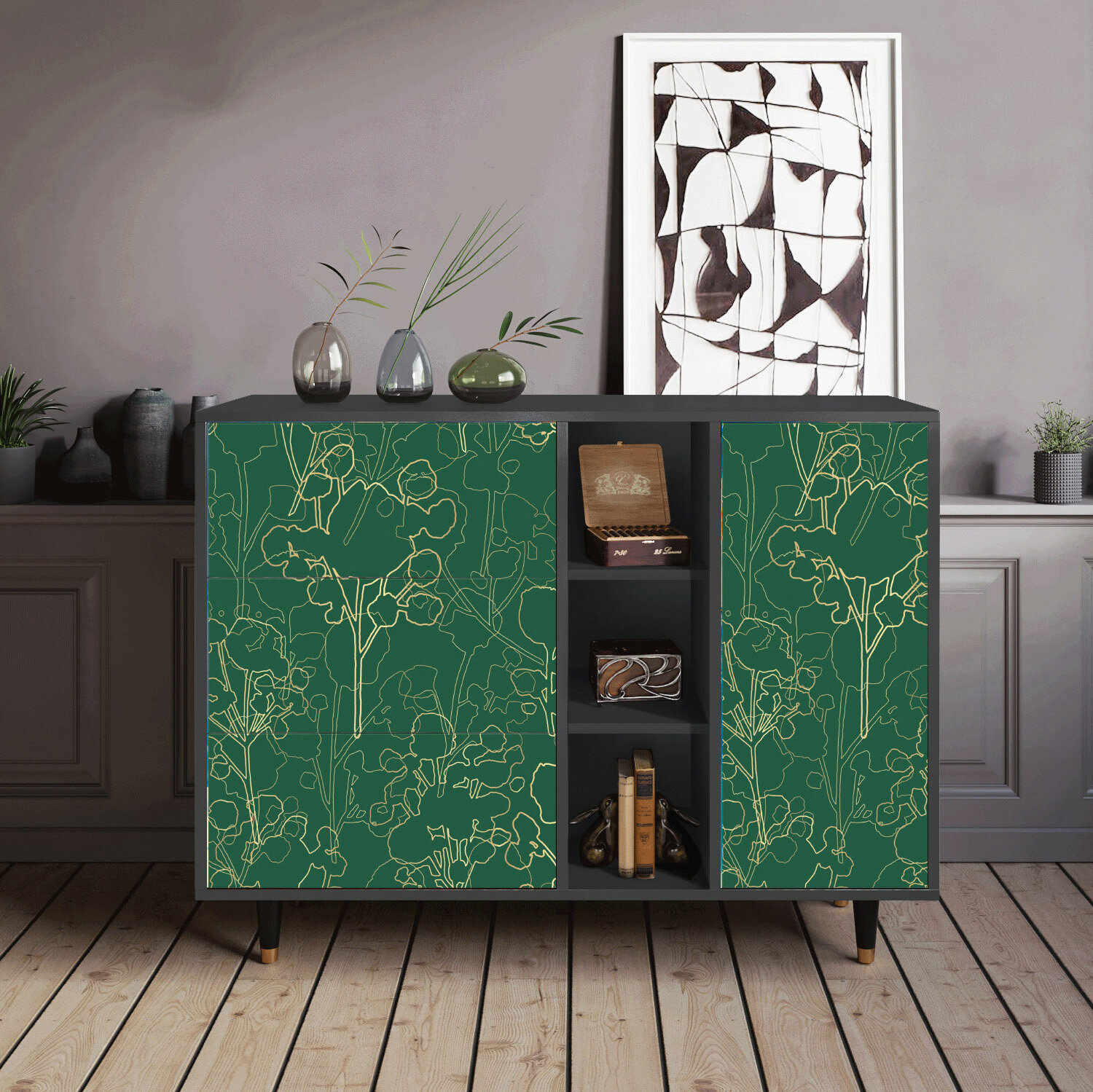 Комод - STORYZ - BS2 Emerald Forest, Разер - 125 x 97 x 48 см , Цвет корпуса - Антрацит