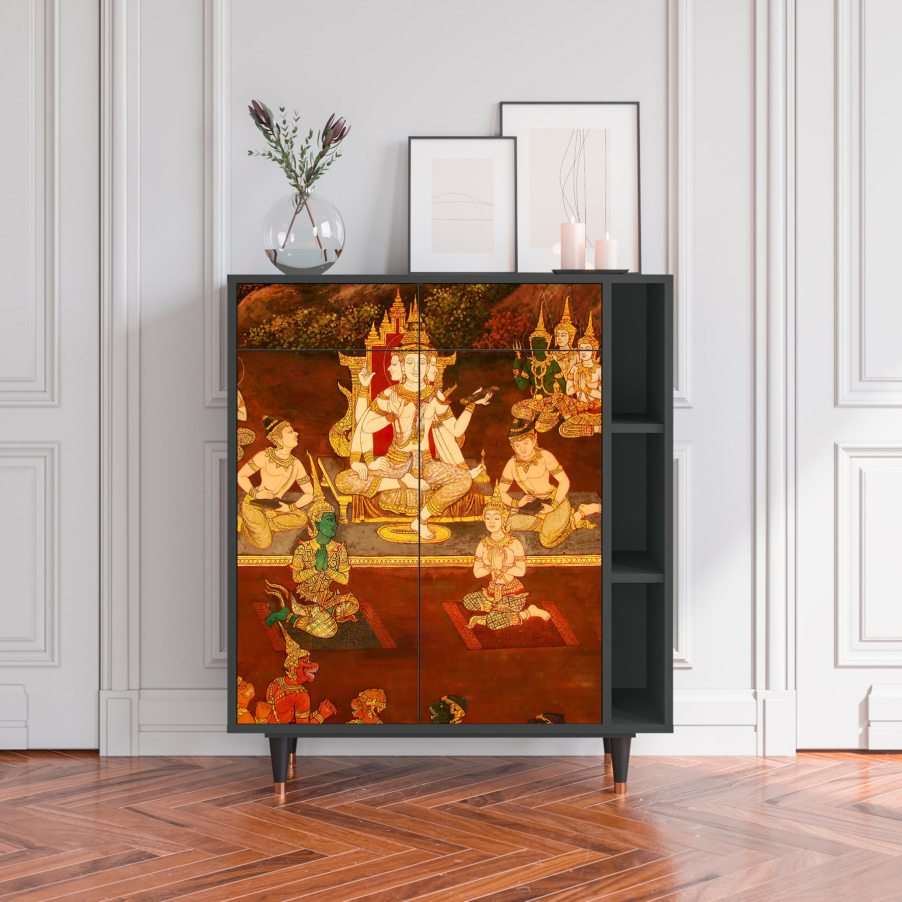 Комод - STORYZ - BS6 Malyavan, Размер - 94 x 110 x 41 см, Цвет корпуса - , Антрацит