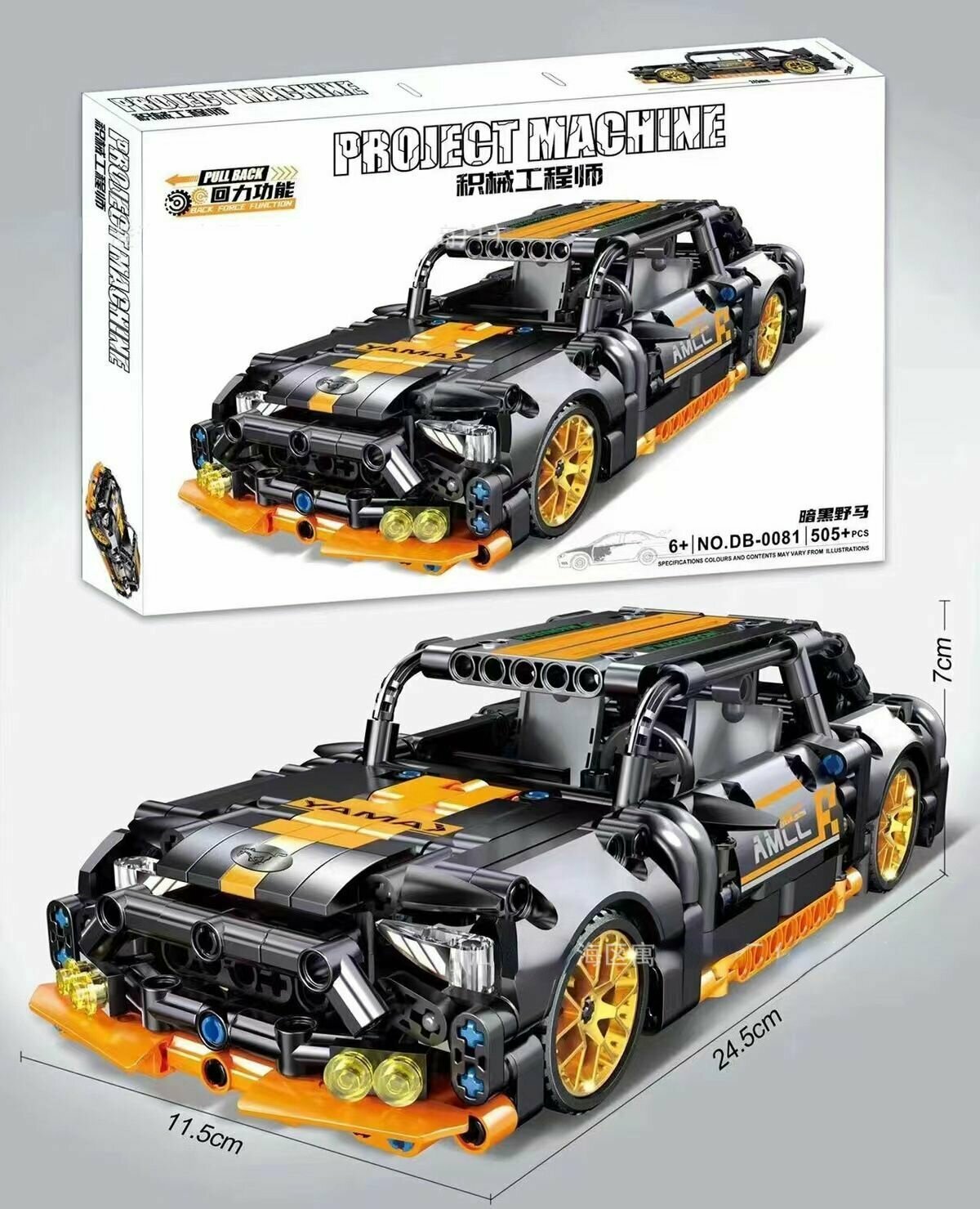 Пазл строительные блоки, Модель спорткара Мустанг（JKC7114 Темный Мустанг с откидывающимся назад автомобилем）